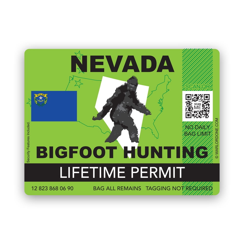 Nevada Bigfoot Hunting Permit Sticker Decal - Self Adhesive Vinyl ...