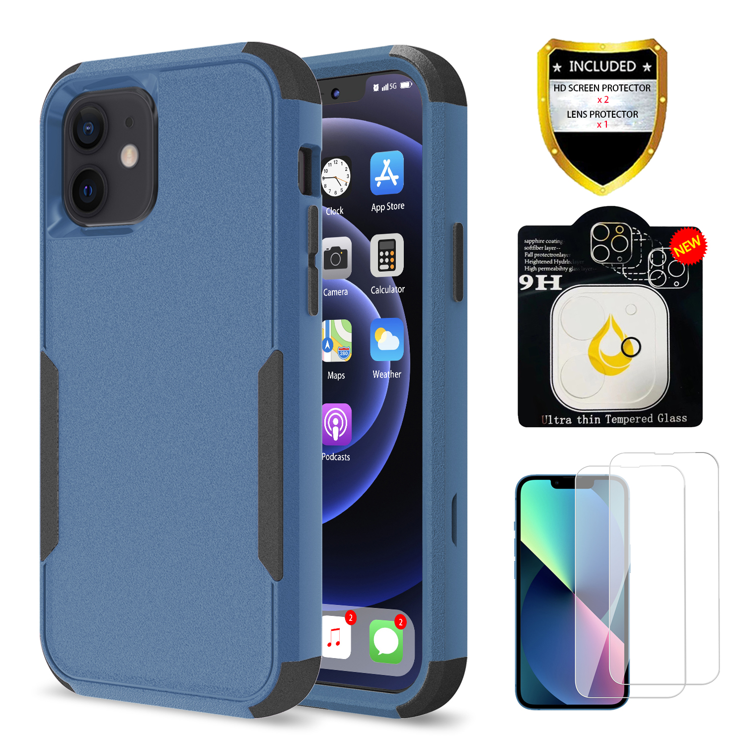 Apple iPhone 12 Case + Screen Protectors + Camera Lens Protector ...