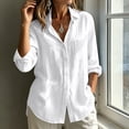Hesxuno Women Solid Color Cotton Linen Tops Long Sleeve Button Down ...