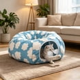 2-in-1 Cat Tunnel Bed, 34" Round Checkered Plush Cat Cave with ...
