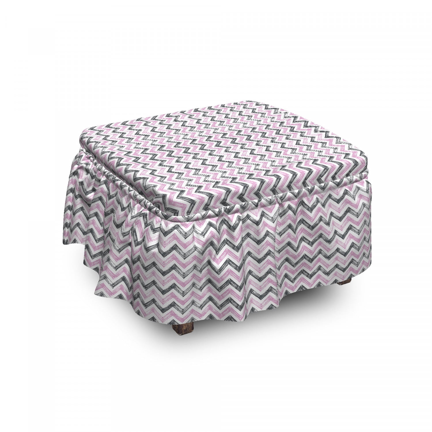 Geometric Ottoman Cover, Chevron Zigzags, 2 Piece Slipcover Set with ...