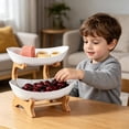 2-Tier or 3-Tier Oval Fruit Basket with Bamboo Stand, Detachable Bowls ...