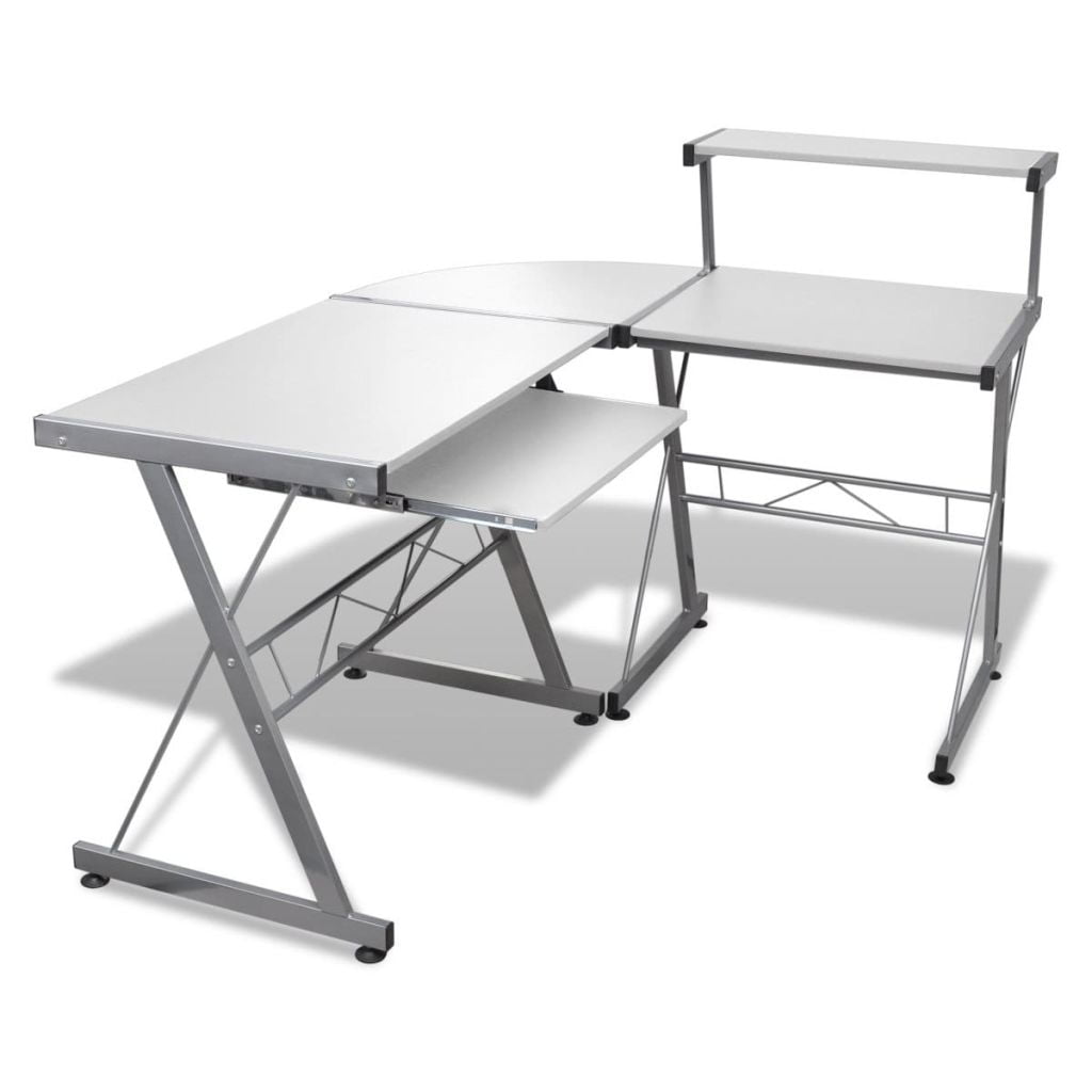 vidaXL Computer Desk Workstation With Pull Out Keyboard Tray White ...