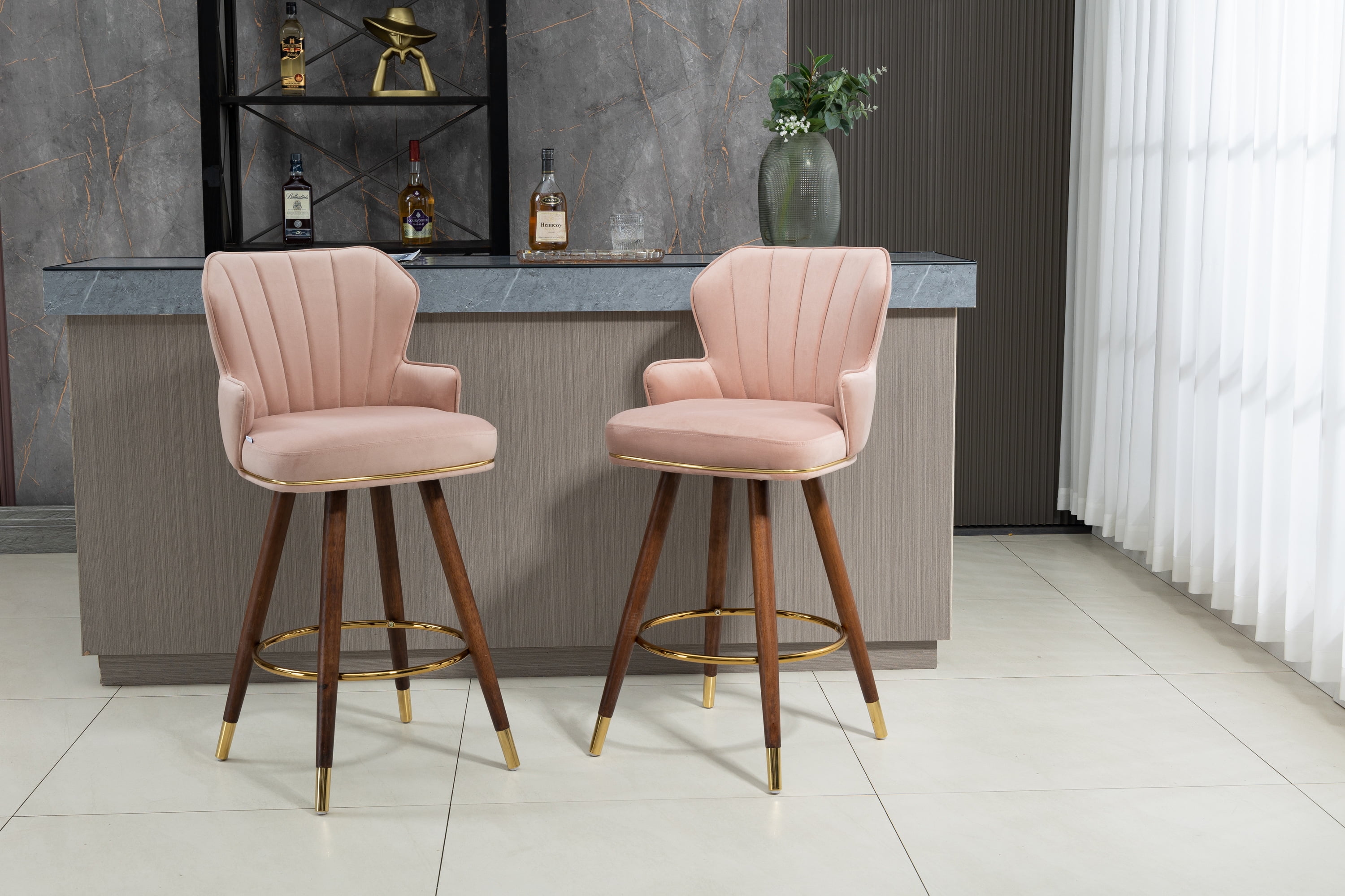 Luccalily Velvet Bar Stools Set of 2,the seat with a 360 degrees rotate ...