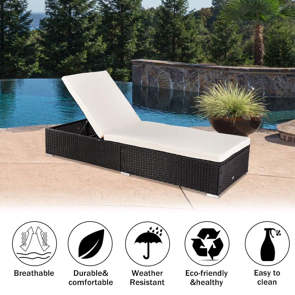 Rattan Pool Side Chaise Lounge Chair Outdoor Patio Wicker Sun Bed ...