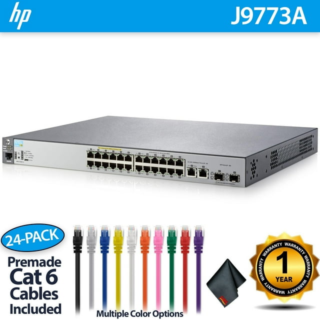 Aruba 2530 24 PoE+ Switch (J9779A) - 24 Ports + 24 Black CAT6 Cables ...