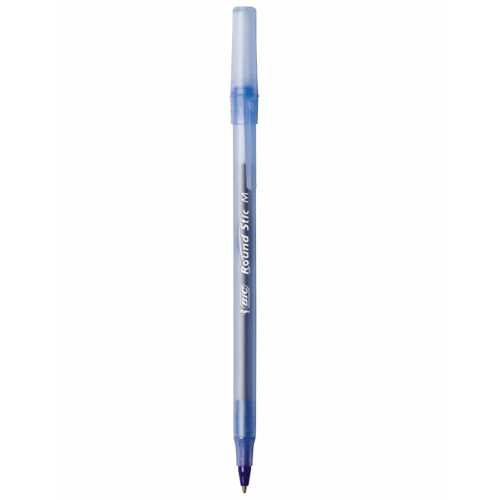 BIC 027470 Round Stick Ballpoint Pen, Fine Tip, Blue Ink, Pack - 12 ...