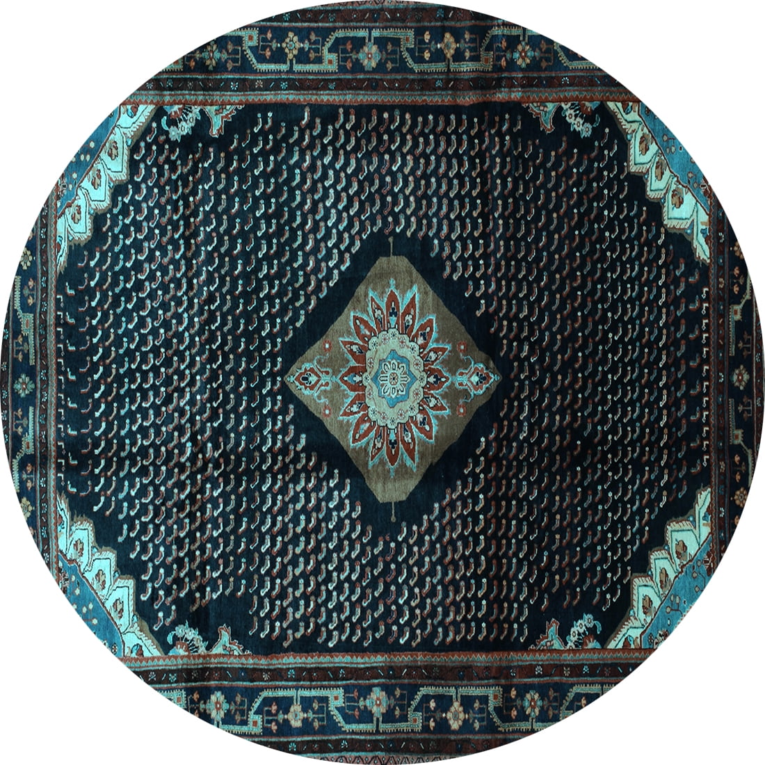 Ahgly Company Indoor Round Medallion Light Blue Traditional Area Rugs ...