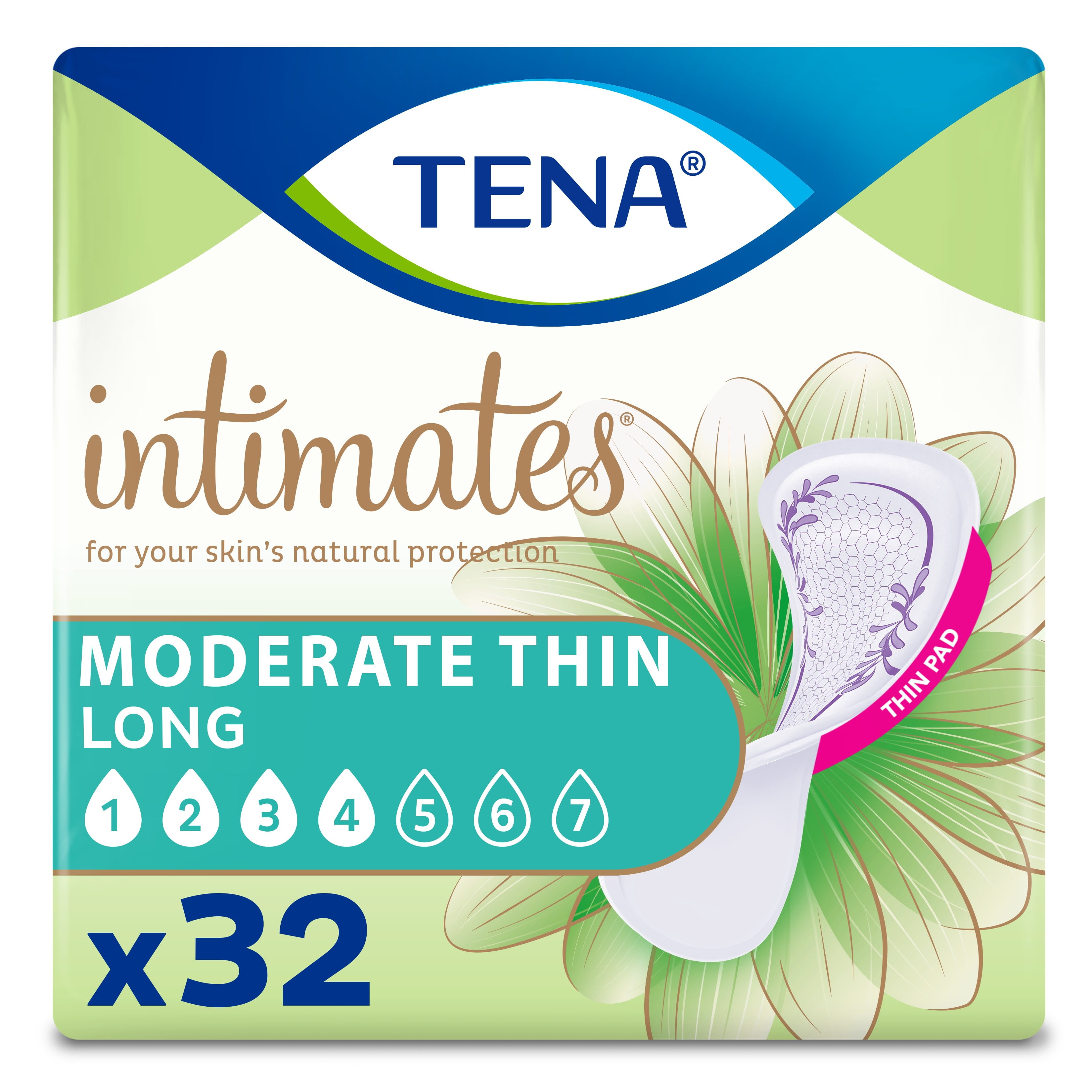 Tena Intimates Moderate Thin Incontinence Control Pad, Long, 32 ct ...