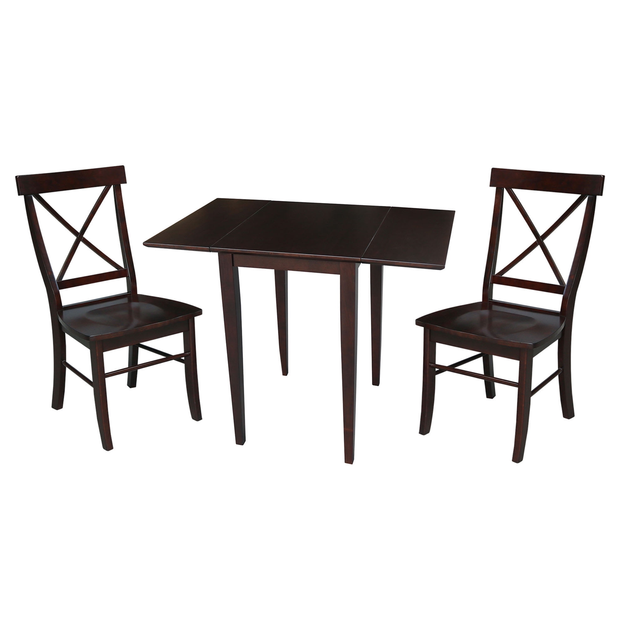 Small Dual Drop Leaf Table and 2 X-back Chairs in Rich Mocha - Set of 3 ...