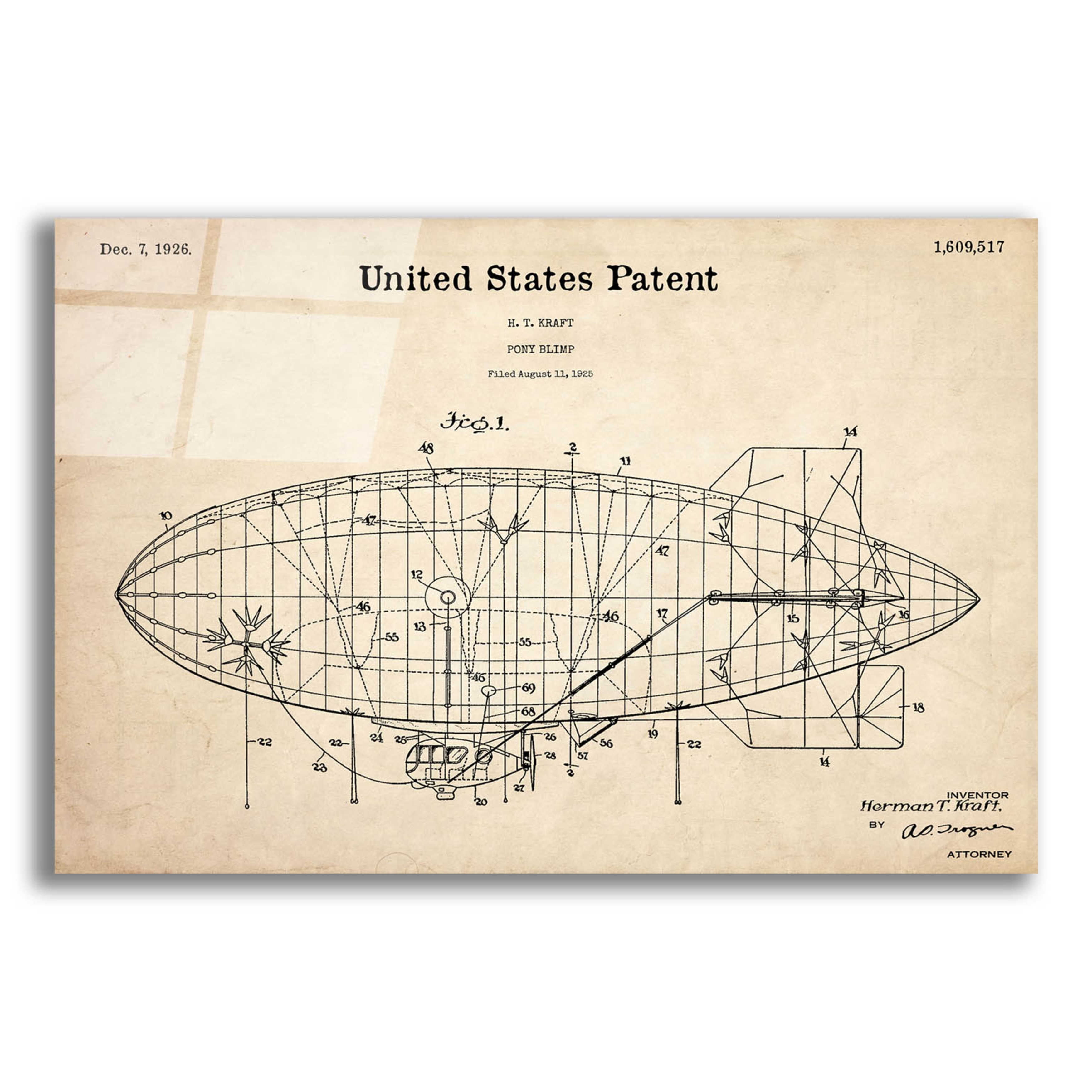 Epic Art 'Pony Blimp Blueprint Patent Parchment,' Acrylic Glass Wall ...
