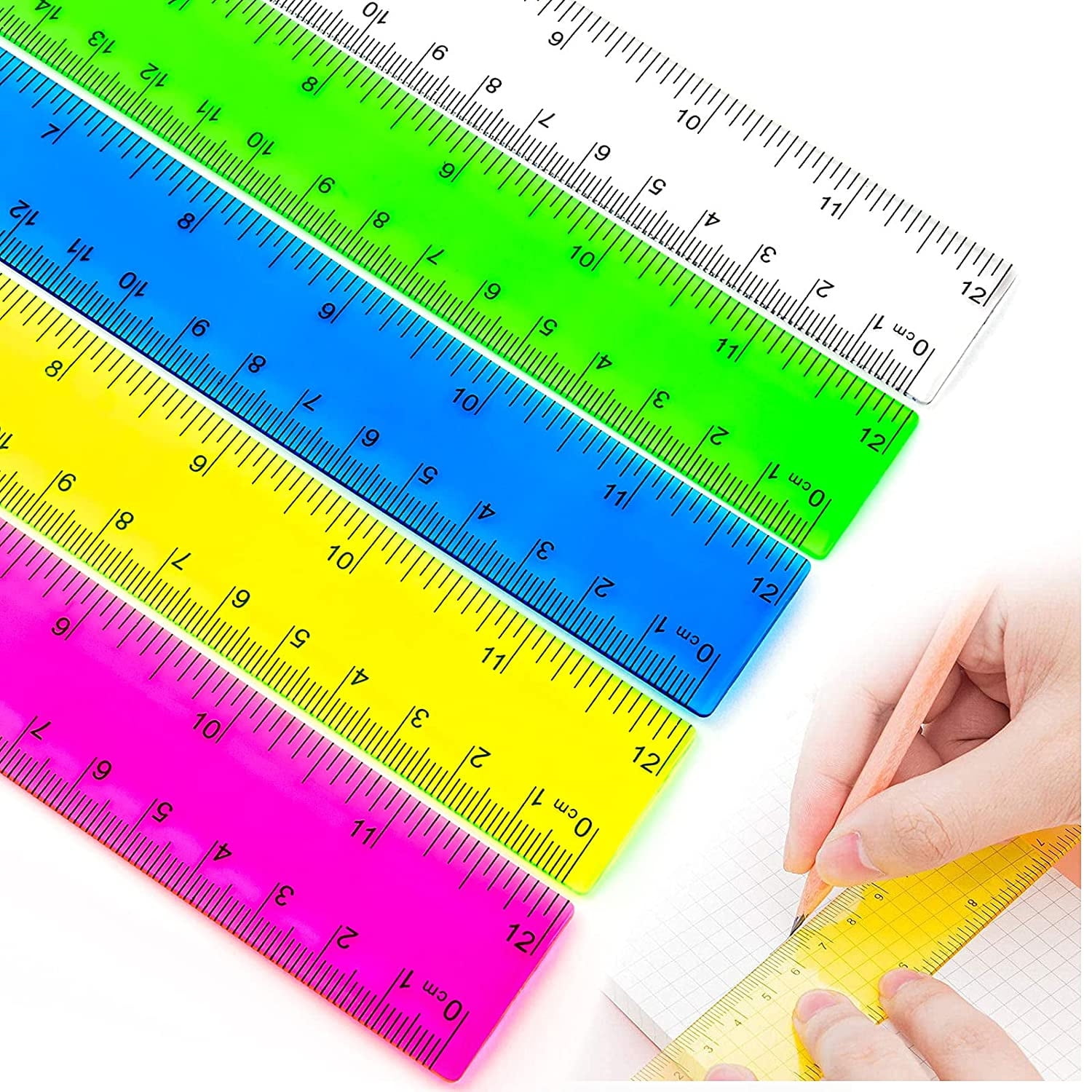 7 Pieces Colorful Ruler,Casewin 12 inches Straight Plastic Ruler Set in ...