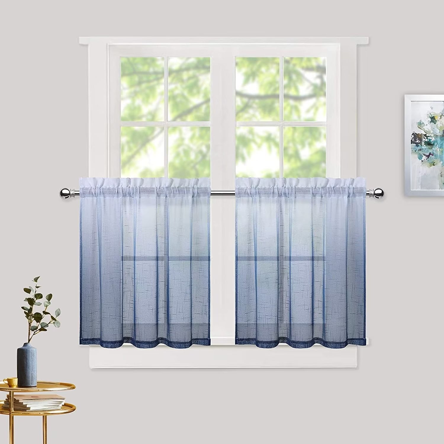 Haperlare Cafe Sheer Curtains for Kitchen Windows Ombre Sheer Curtains ...