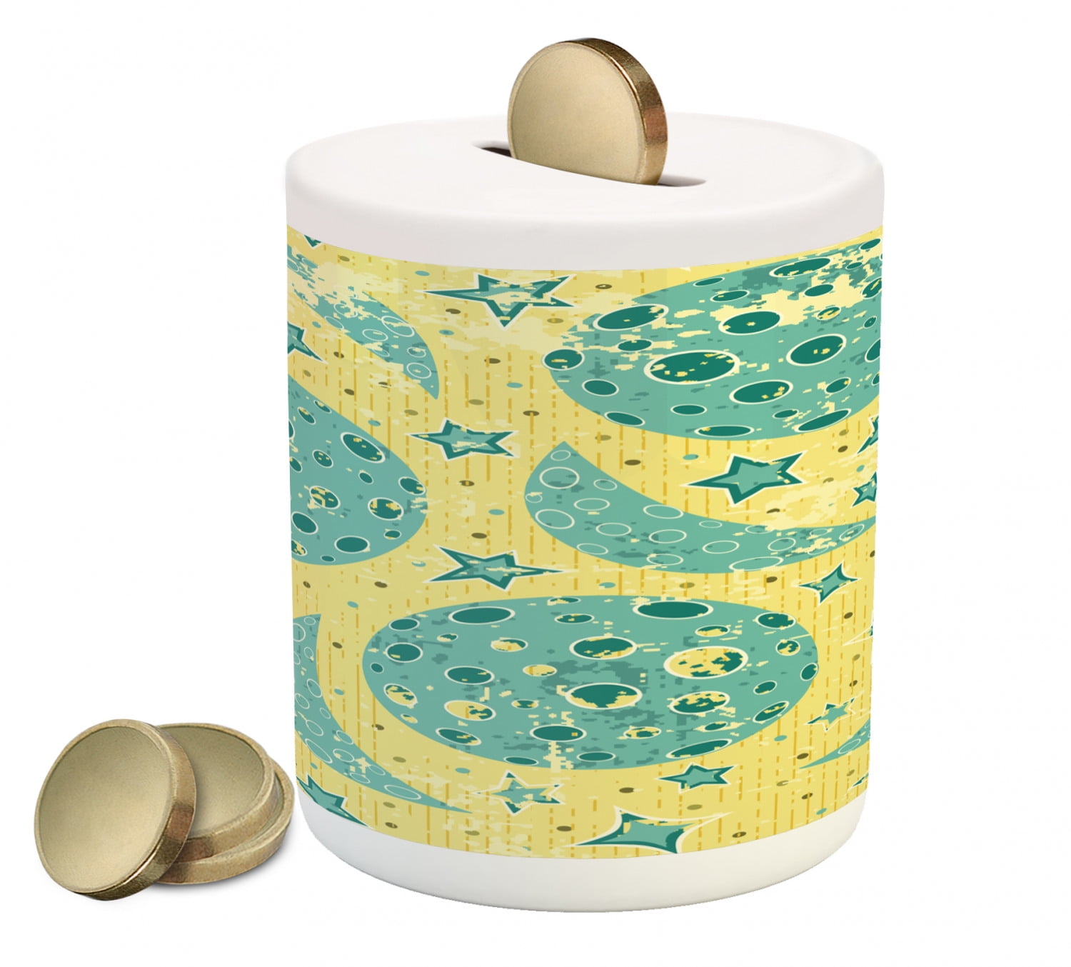 Moon Piggy Bank, Grunge States of the Moon Stars Pattern Vintage Color ...
