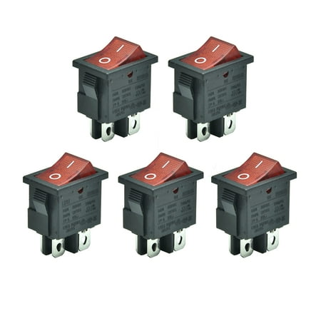 FILSHU 5pcs Snap-in DPST Mini Rocker Switch On-Off Red Lamp 4Pin 6A ...
