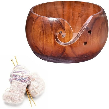 Bamboo Knitting Bowl, Wooden Bowl Thread With Design Holes, Hardwood ...