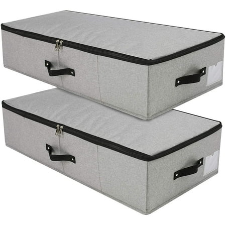 Rigid Collapsible Fabric Under Bed Storage Box with 6 Handles, Zipper ...