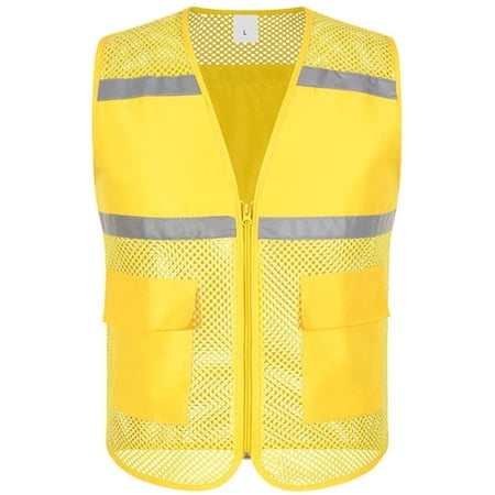 High Vis Reflective Safety Vest Zipper Mesh Work Vest Yellow XL ...