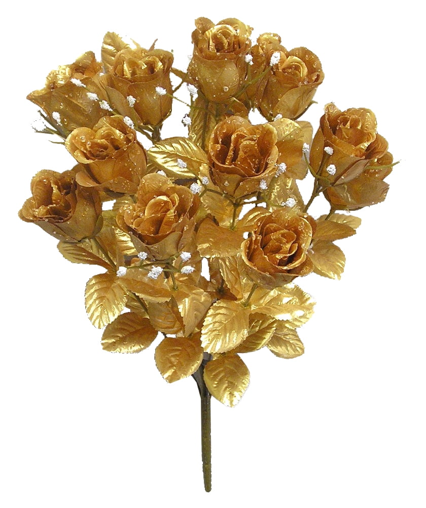 Admired By Nature 14 Stems of Blossoms Rose Flower Bush, Gold - Walmart.com
