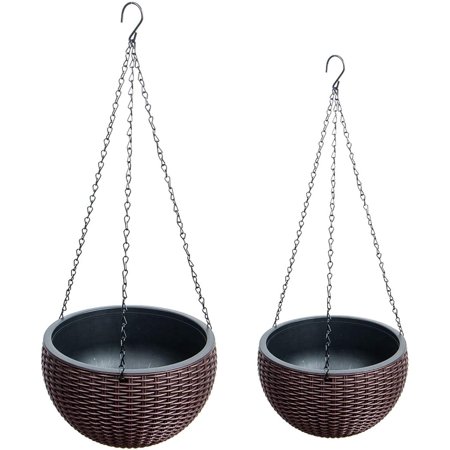 2-Pack Dual-pots Design Hanging Basket Planters Self-Watering Indoor ...