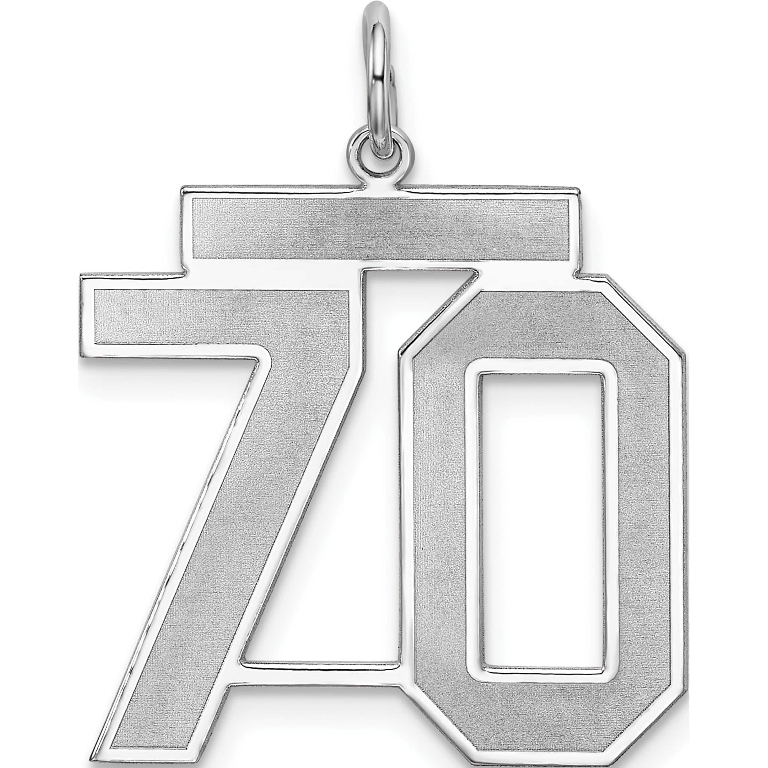 Sterling Silver Silver/Rhodium-Plated Satin Number 70 Charm (25 X 21 ...