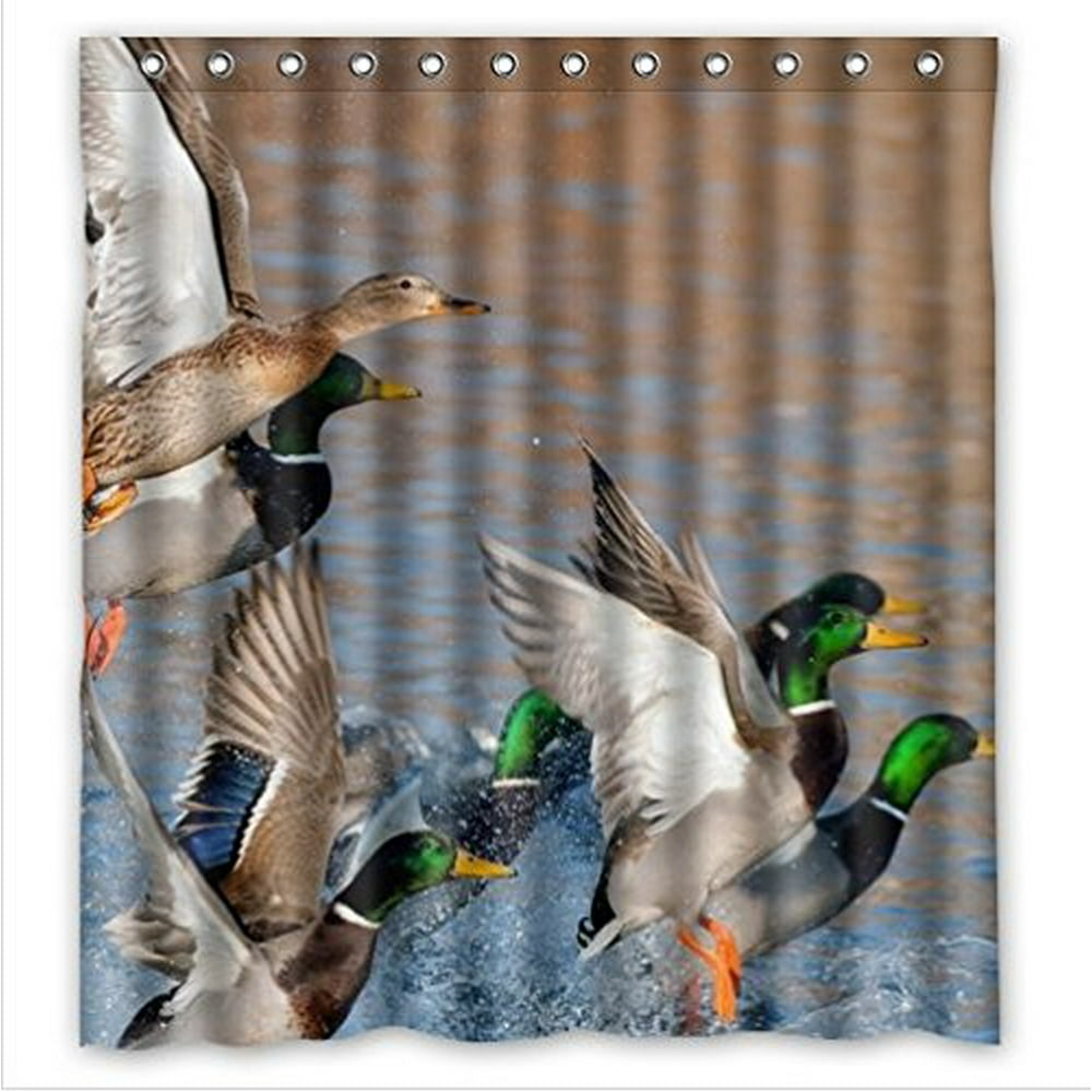 Greendecor Beauty Mallard Ducks Waterproof Shower Curtain Set With