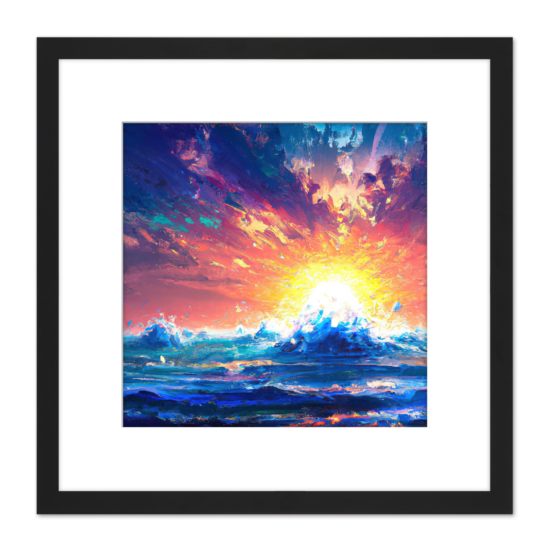 Dramatic Seascape Sunset Colourful Oil Painting Waves Ocean Square ...