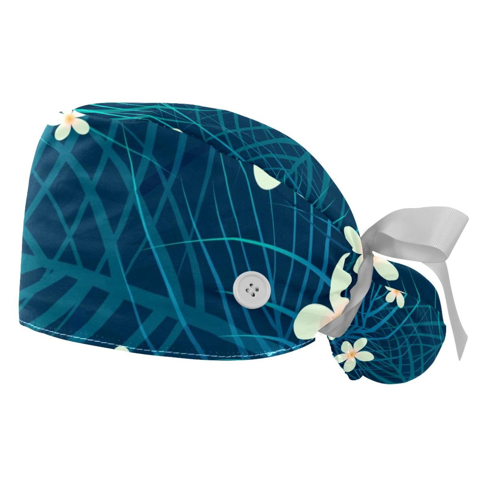 2PCS Long Hair Working Cap with Buttons and Sweatband Ribbon Tie Back ...