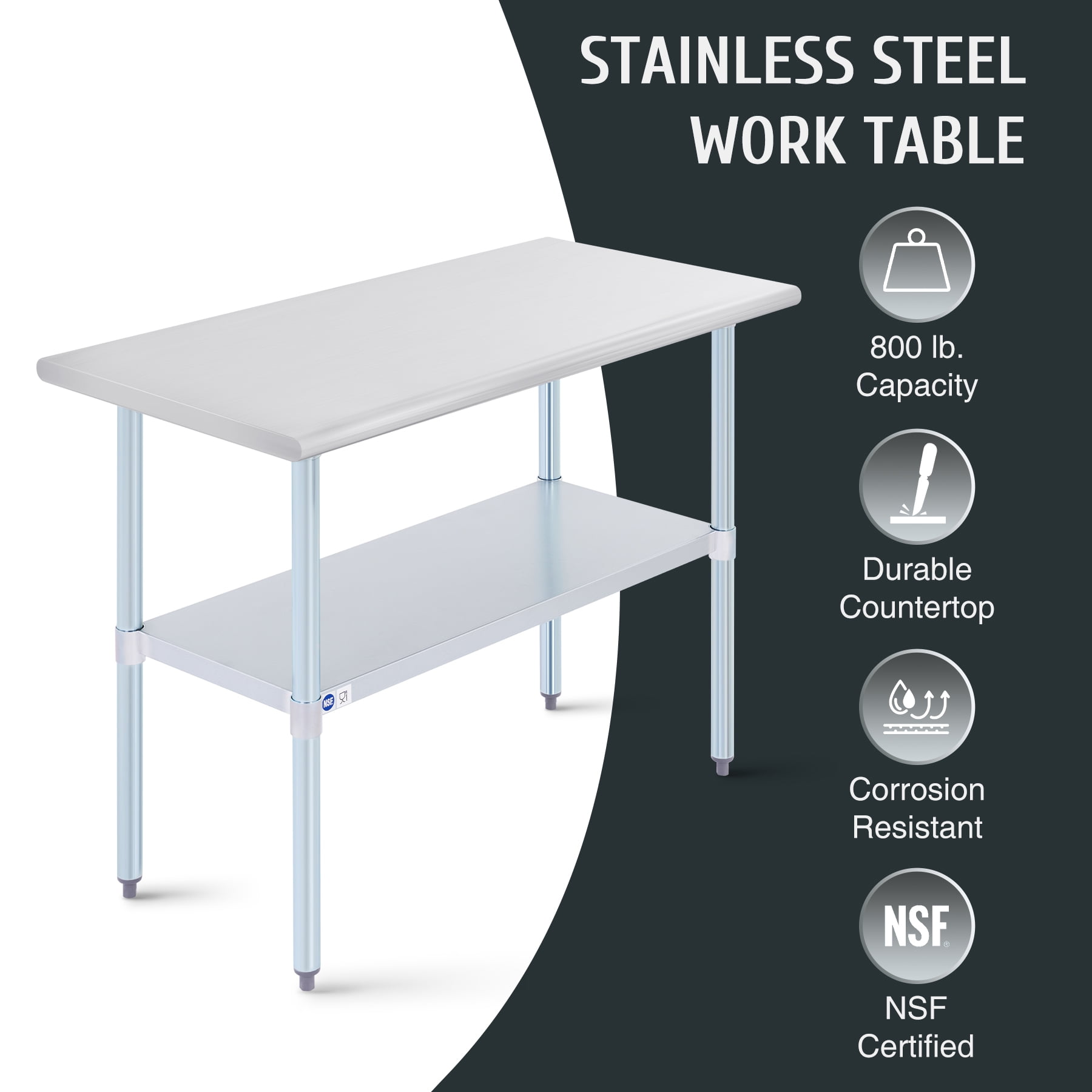 Wilprep Stainless Steel Table w Adjustable Storage 48x24 NSF Commercial ...