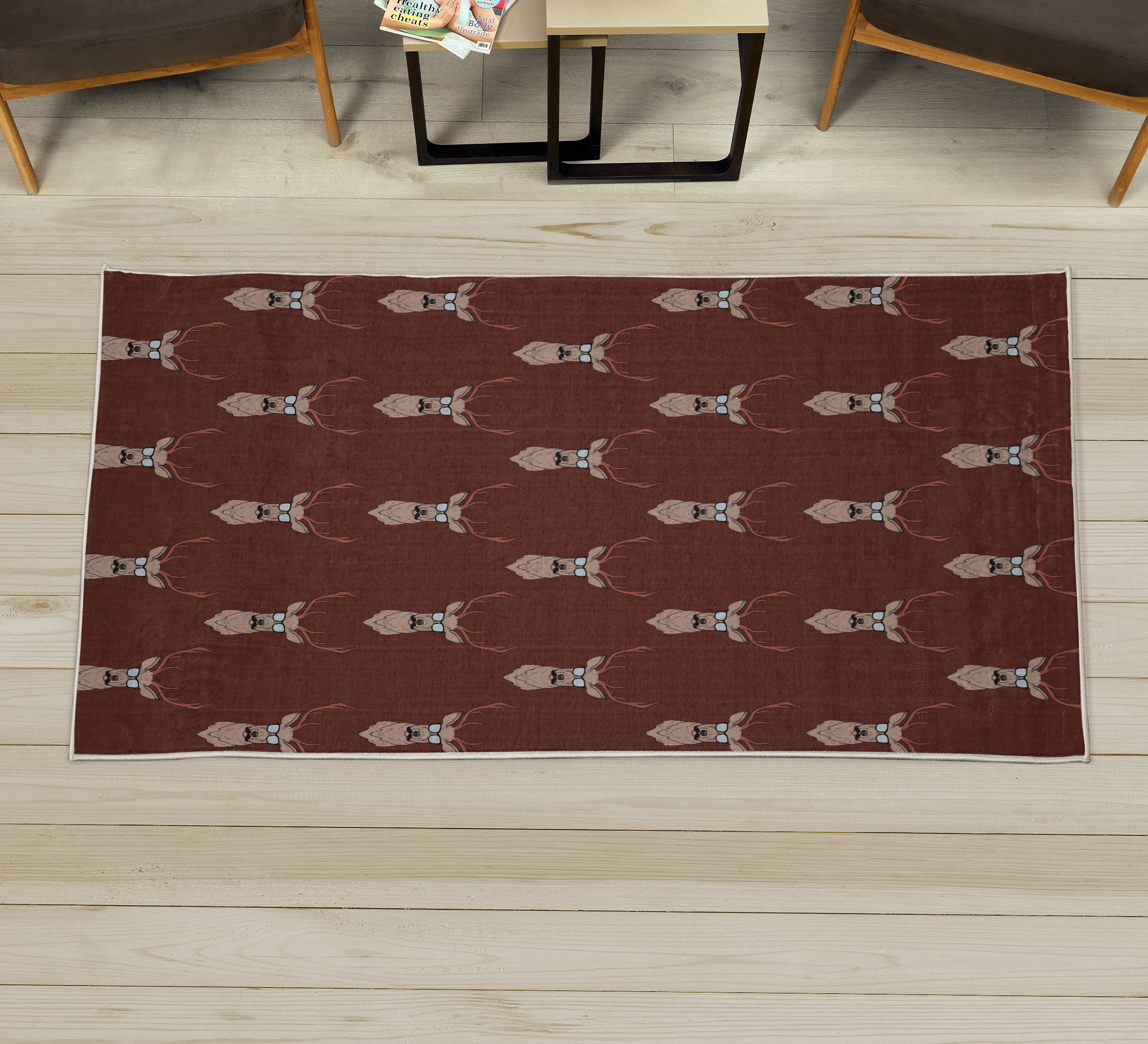 Deer Decorative Rug, Hipster Inspired Antlers Glasses Mustaches Funny ...