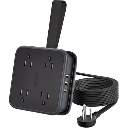 Thin Flat Extension Cord, Flat Plug Power Bar with 8 widely Outlets and ...