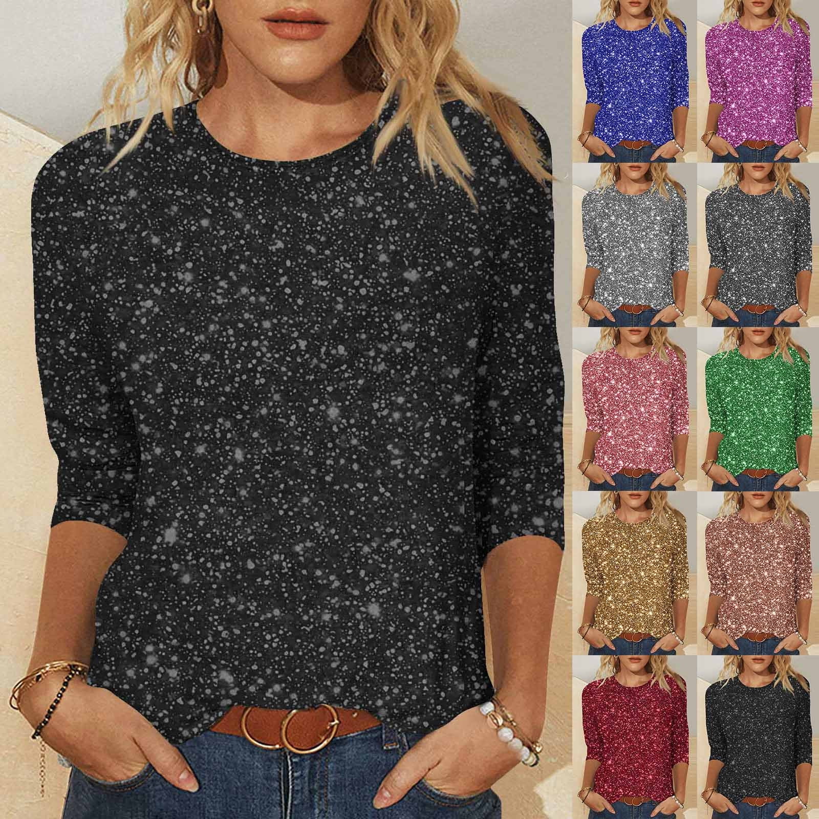 Click here for Lekwk Womens Casual Blouse Crew Neck 3/4 Sleeve To... prices