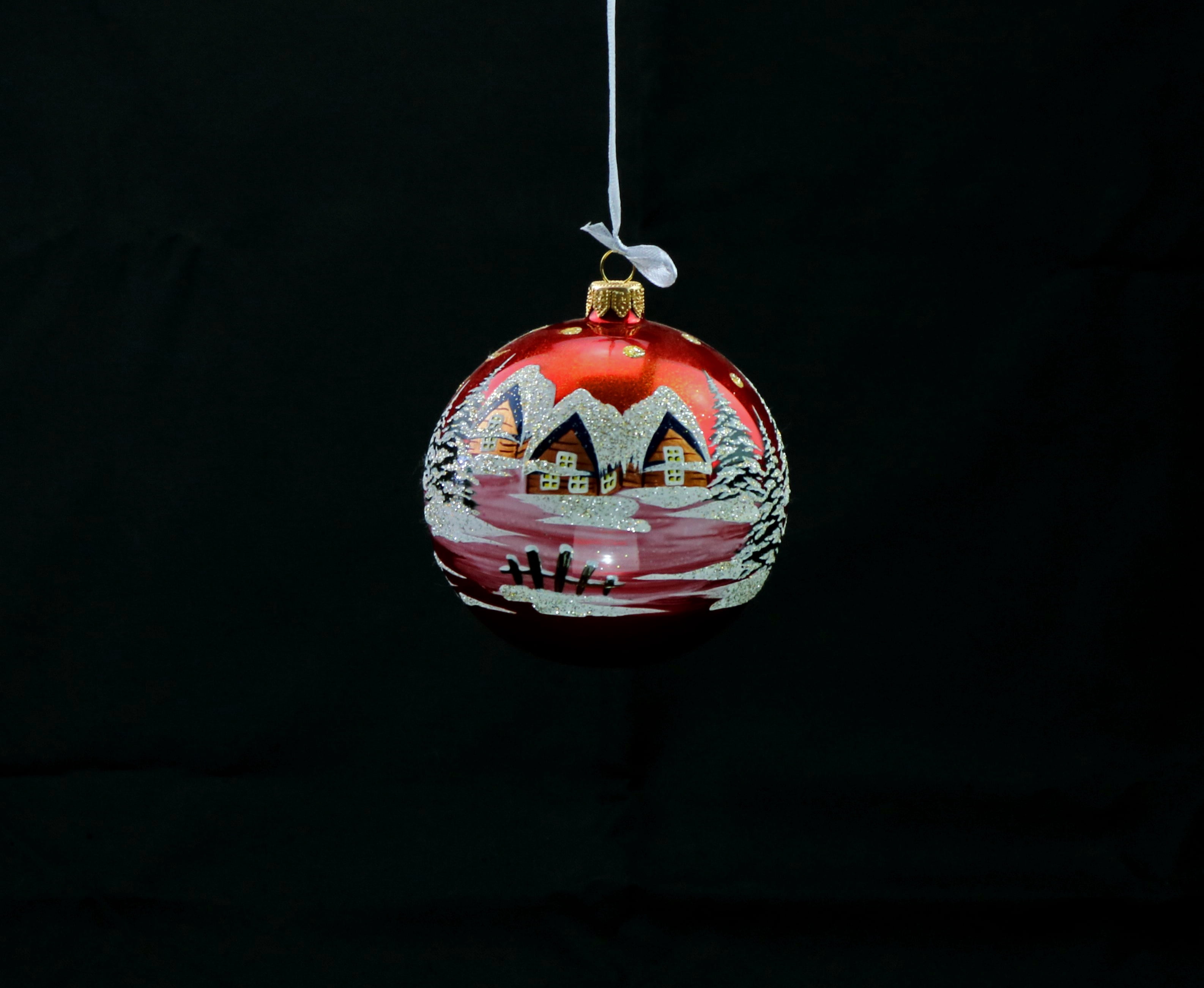 Victoria Bella 3.5-inch Hand-Painted Glass Red Patterned Christmas Ball ...