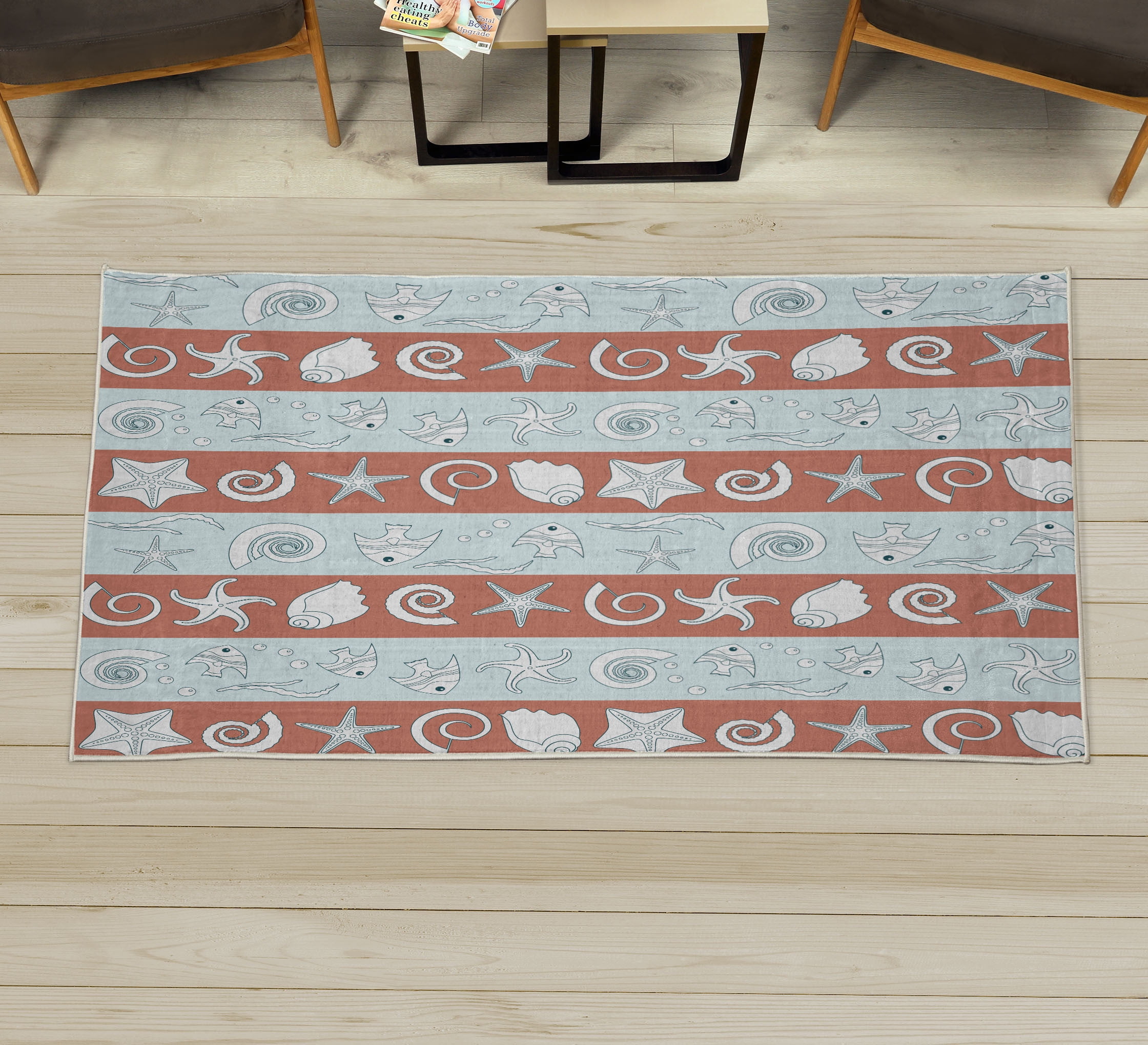 Nautical Decorative Rug, Marine Theme Sea Animals Fishes Shells on ...