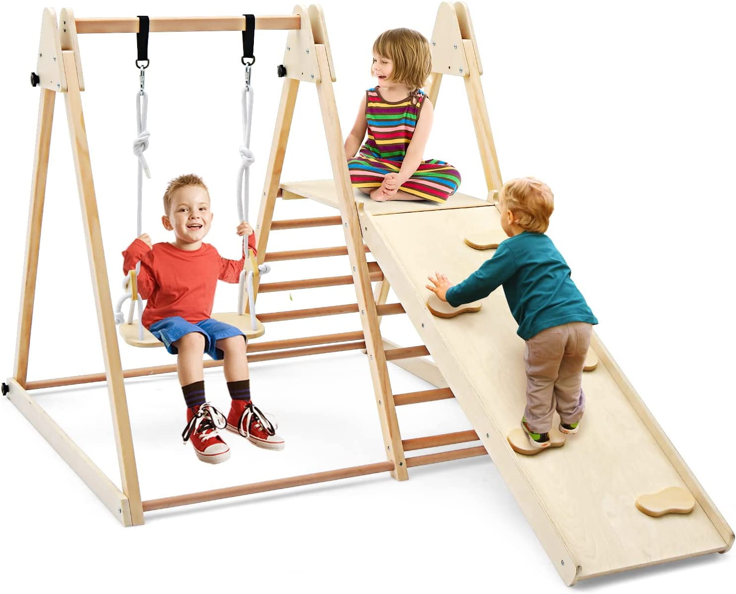 OLAKIDS Toddlers Triangle Climbing Set, 4 in 1 Foldable Kids Wood ...