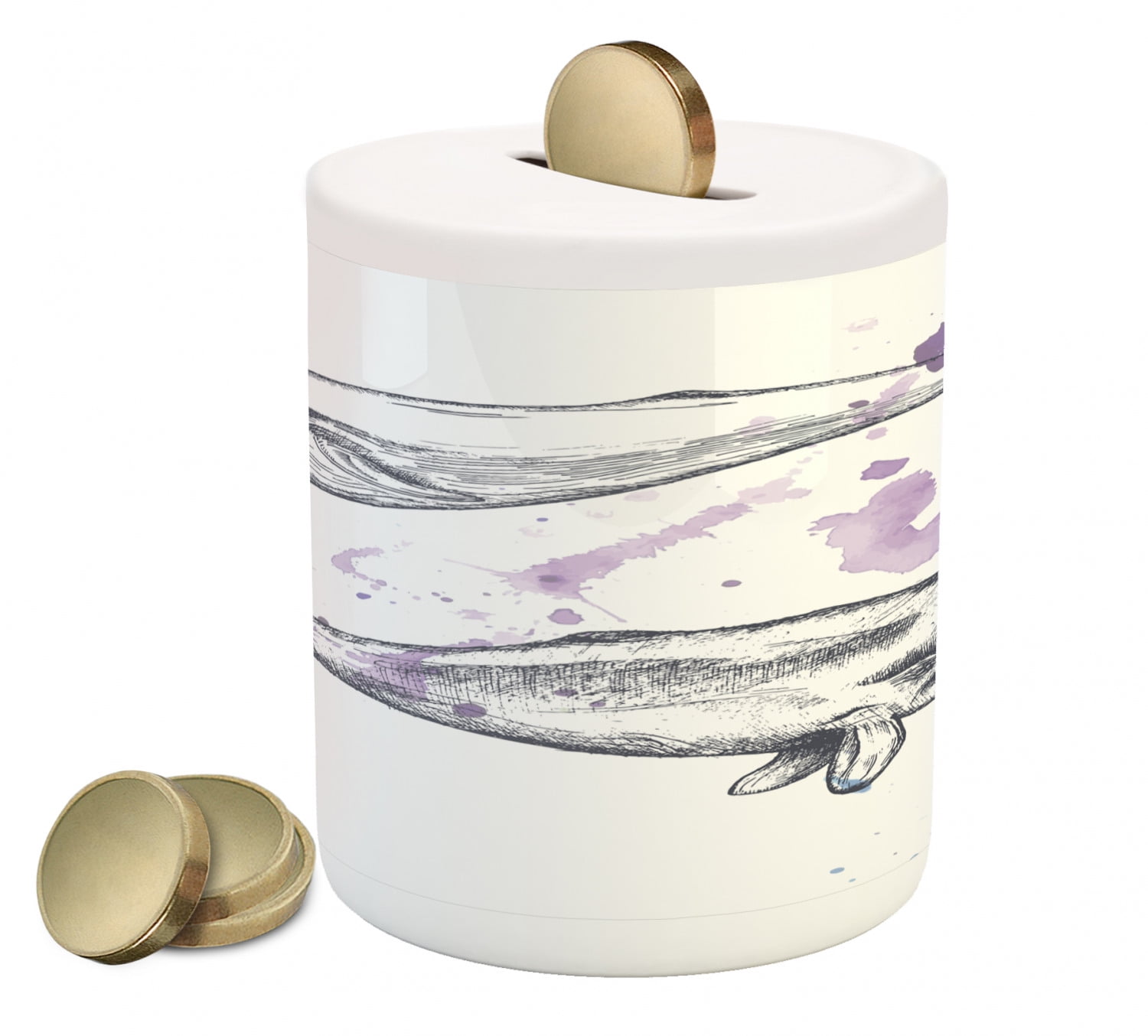 Whale Piggy Bank, Grunge Ocean Mammals with Paintbrush Effects and ...