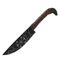 10" Black Coated Steel Blade Hunting Knife Leather Wrapped Handle With ...