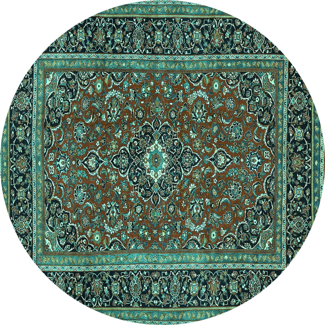 Ahgly Company Machine Washable Indoor Round Persian Turquoise Blue ...