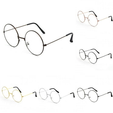Classic Slim Metal Frame Clear Flat Lens Round Eyeglasses 52mm (Silver ...
