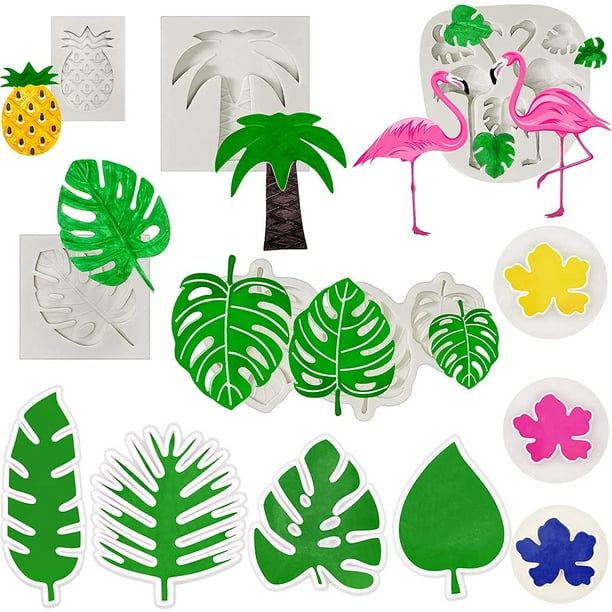 12 Pieces Hawaiian Silicone Molds Tropical Leaf Cutters Hawaiian Flower ...