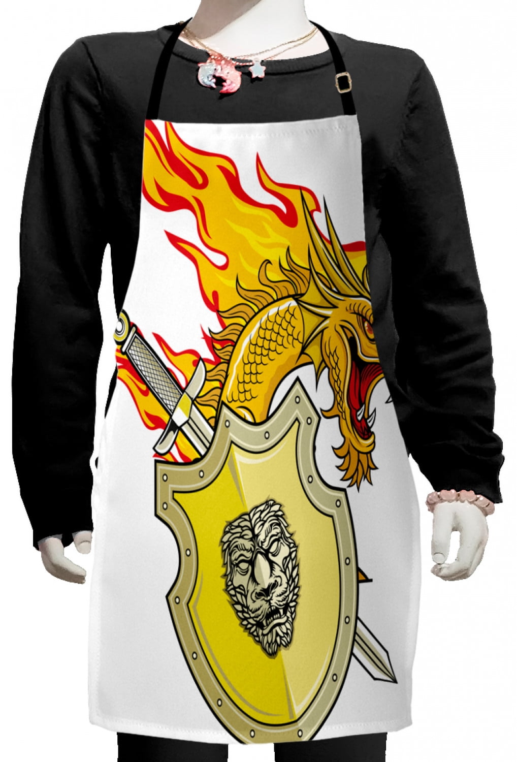 Dragon Kids Apron, Creature with Royal Shield Hero Knight Medieval ...