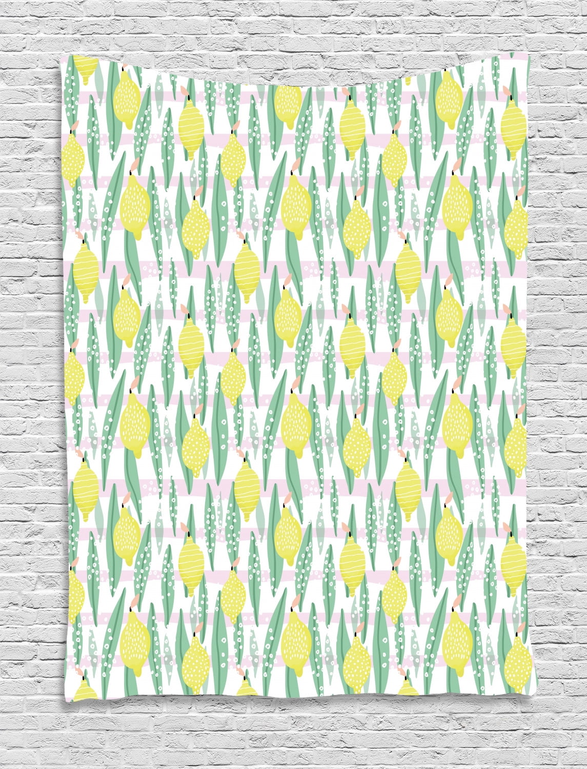 Lemons Tapestry, Vertically Aligned Lemon Leaves And Patterned Fruit on ...
