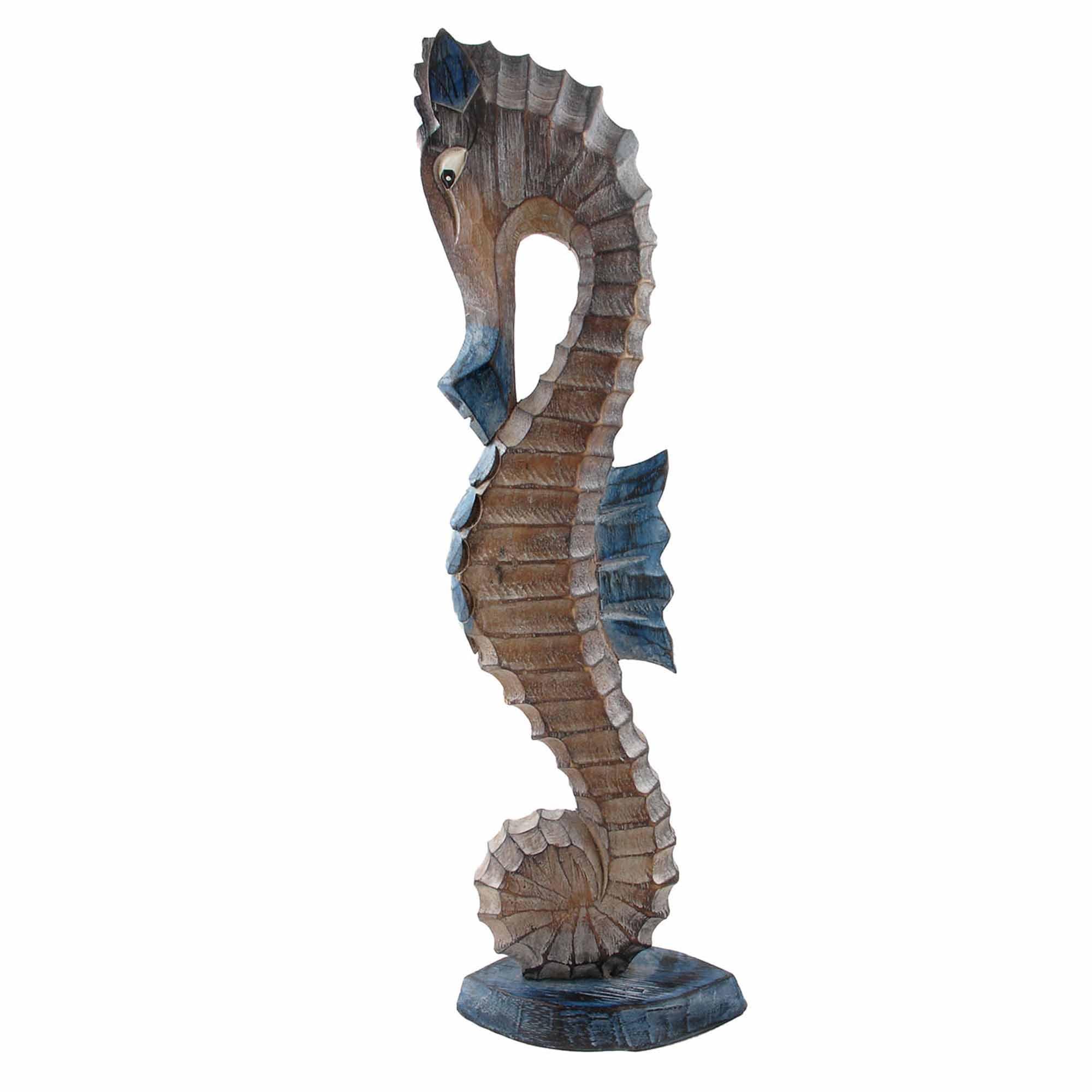 Stoneage Arts Inc 20" Blue and Brown Wooden Seahorse Statue - Walmart.com