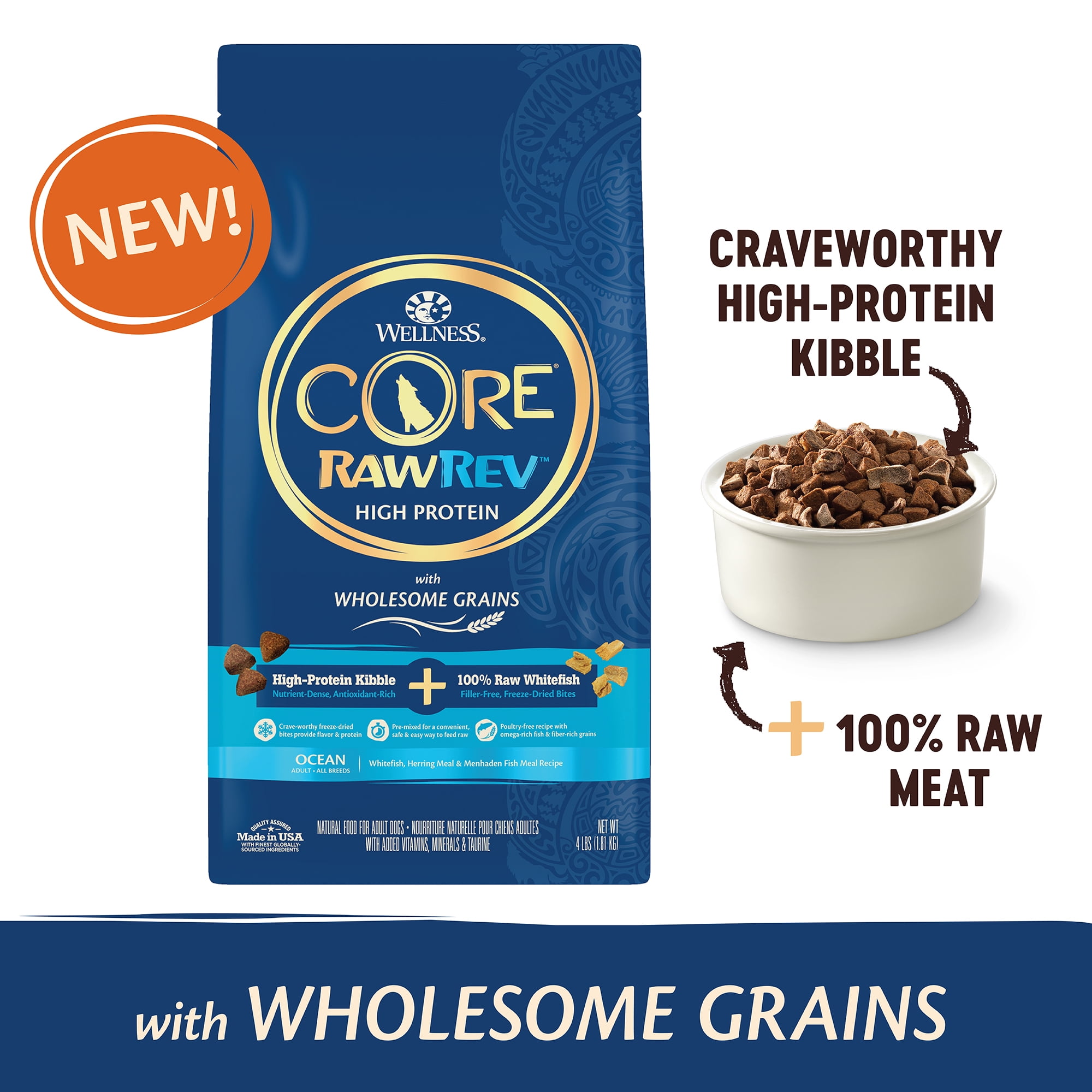 Wellness CORE RawRev Wholesome Grains Ocean Recipe, 10 Pound Bag ...