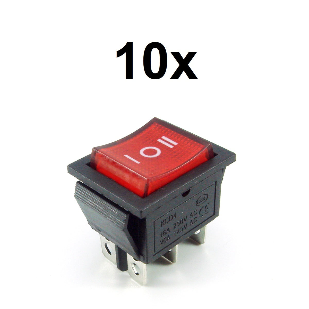 10x DPDT 3-Way Red LED Light On/Off/On Rocker Switch AC/DC 250V 16A ...