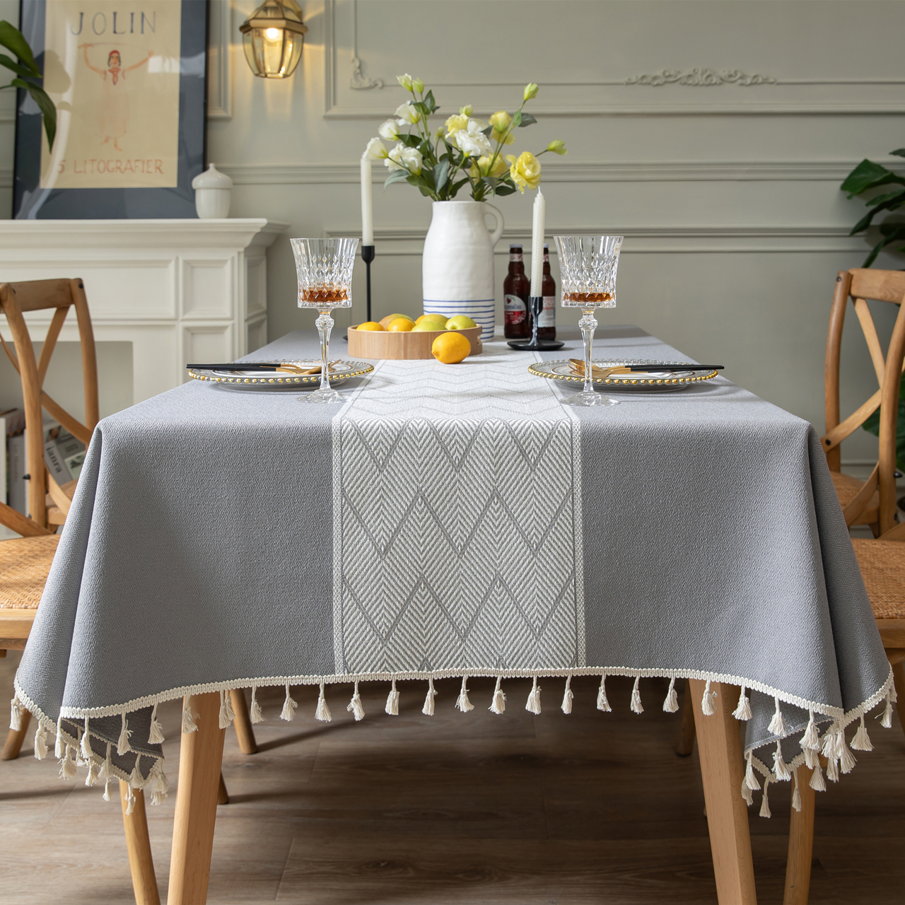 Fennco Styles Handmade Crochet Diamond Pattern Tablecloth 65" W x 120 ...