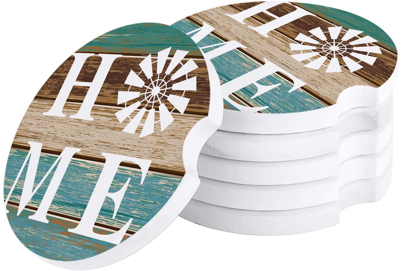 ZHANZZK Summer Farm Windmill Wood Grain Set of 2 Car Coaster for Drinks ...