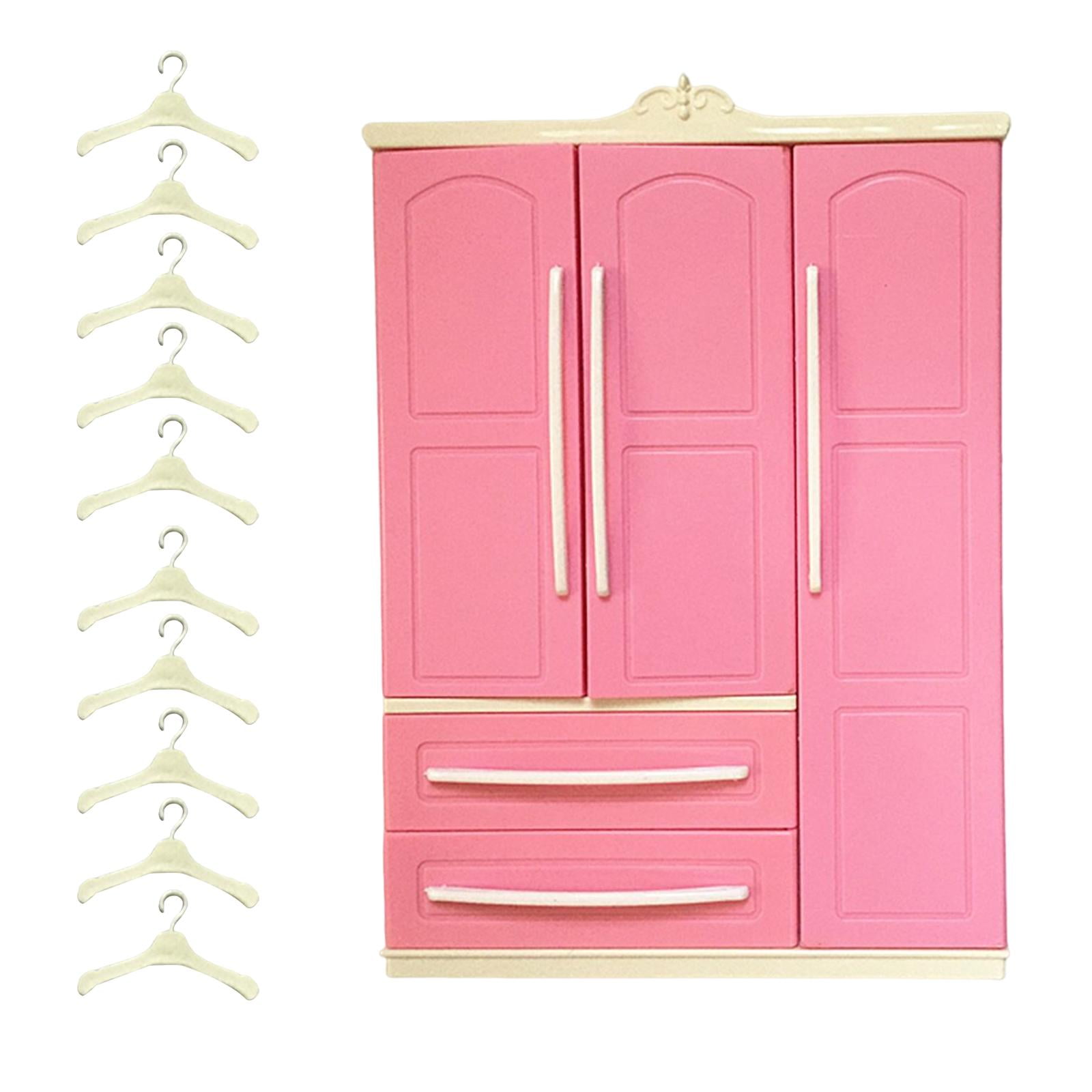 Bunblic Doll Wardrobe Closet With 10pcs Hangers Clothing Organizer Decorations Openable Drawer Storage Cabinet Birthday Gifts Pink Pink 18.2cmx7cmx25