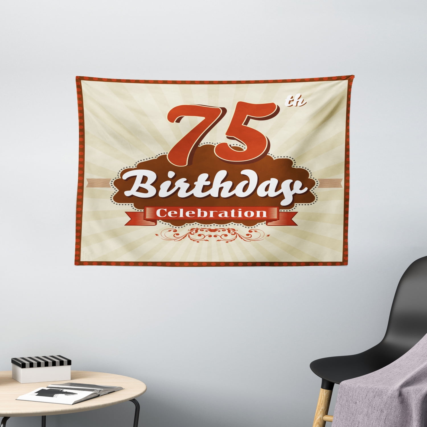 75th Birthday Decorations Tapestry, Retro Style Celebration Banner and ...