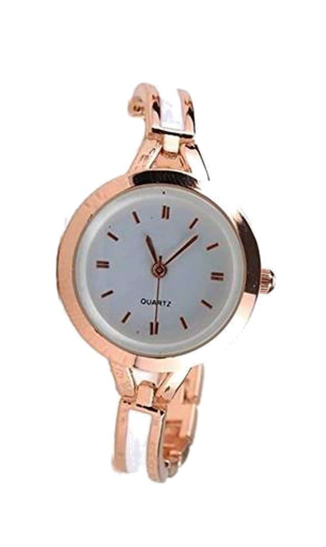 Ladies Gold and White Stainless Steel Thin Bingle Dinner Dress Watch ...